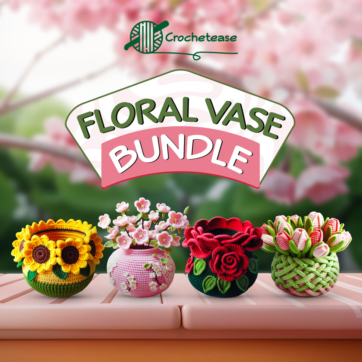 4 in 1 Floral Vase Bundle – Crochet Pattern – Crochetease